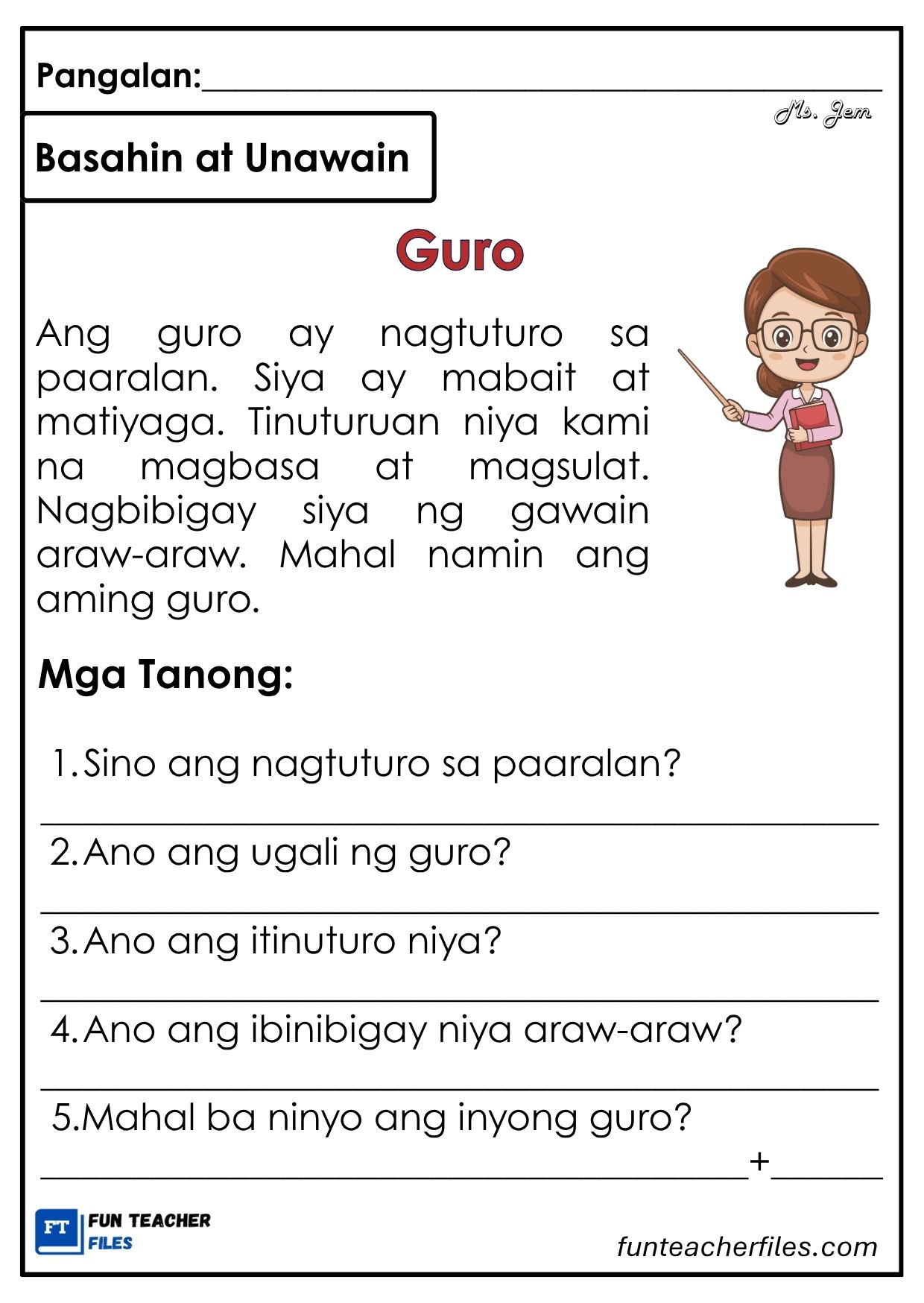 Filipino Reading Materials with Comprehension Questions Set 35- Jobs ...