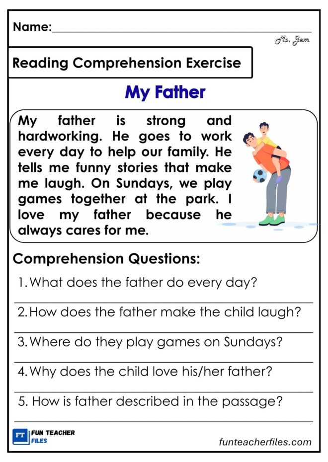 Reading Comprehension Exercises Set 14 - Family - Fun Teacher Files