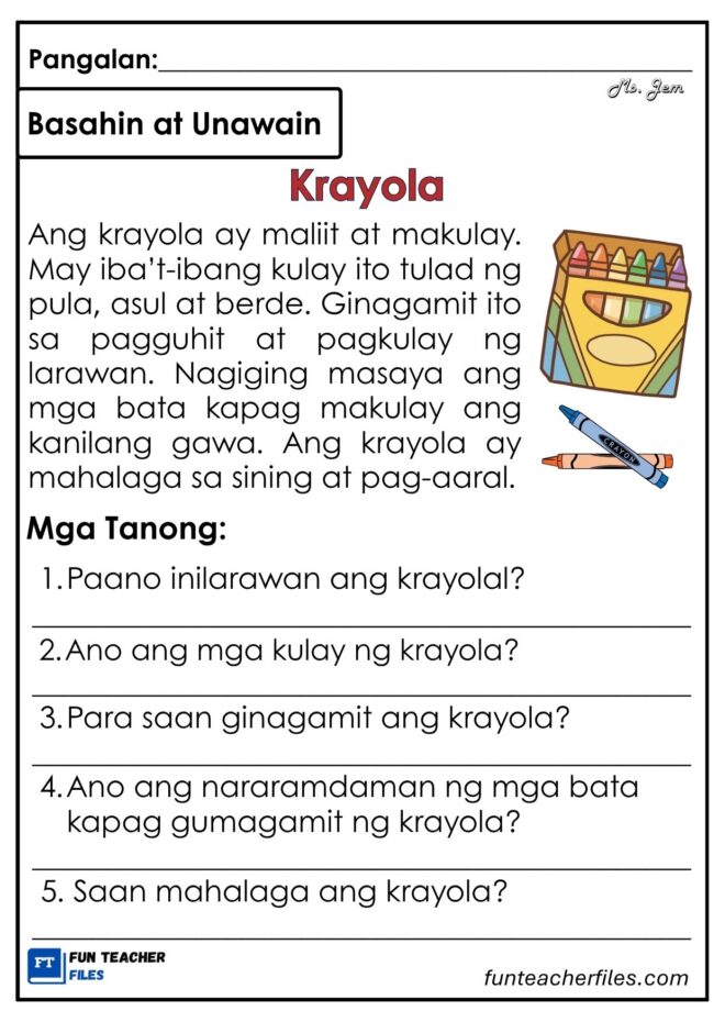 Filipino Reading Materials with Comprehension Questions Set 32 – School ...