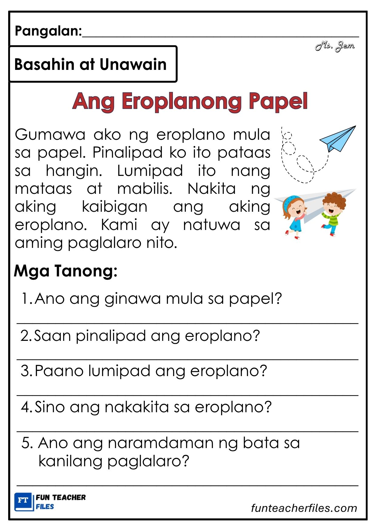 Filipino Reading Materials with Comprehension Questions Set 30 – Toys ...
