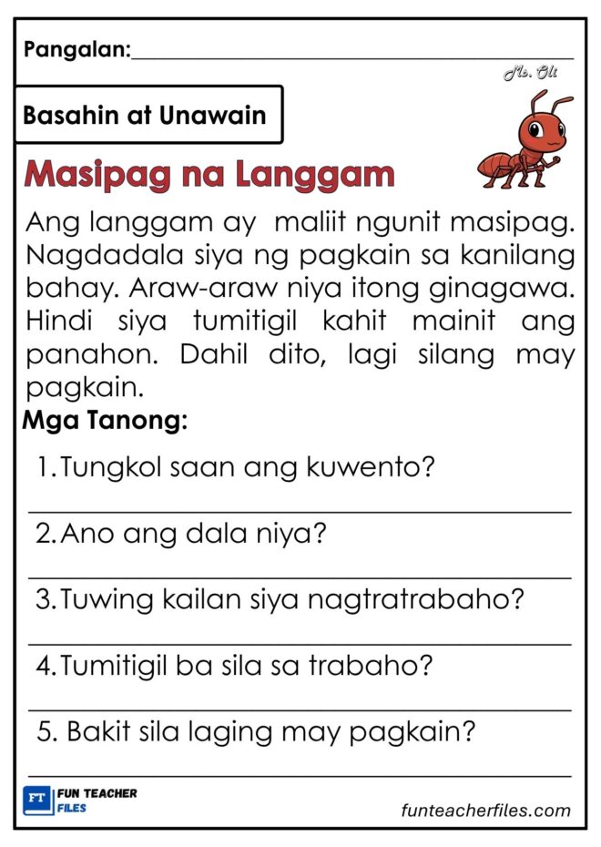 Filipino Reading Materials with Comprehension Questions Set 28 ...