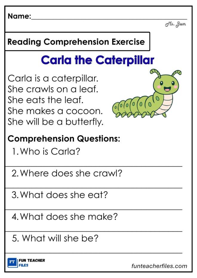 Reading Comprehension Exercises Set 7 - Insects - Fun Teacher Files