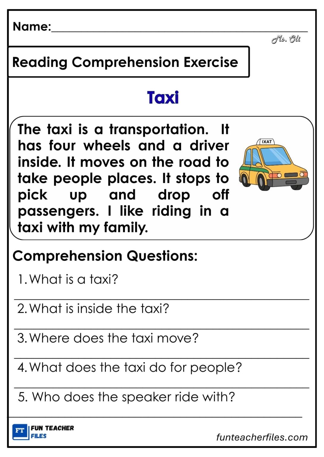 Reading Comprehension Exercises Set 13 – Transportation - Fun Teacher Files