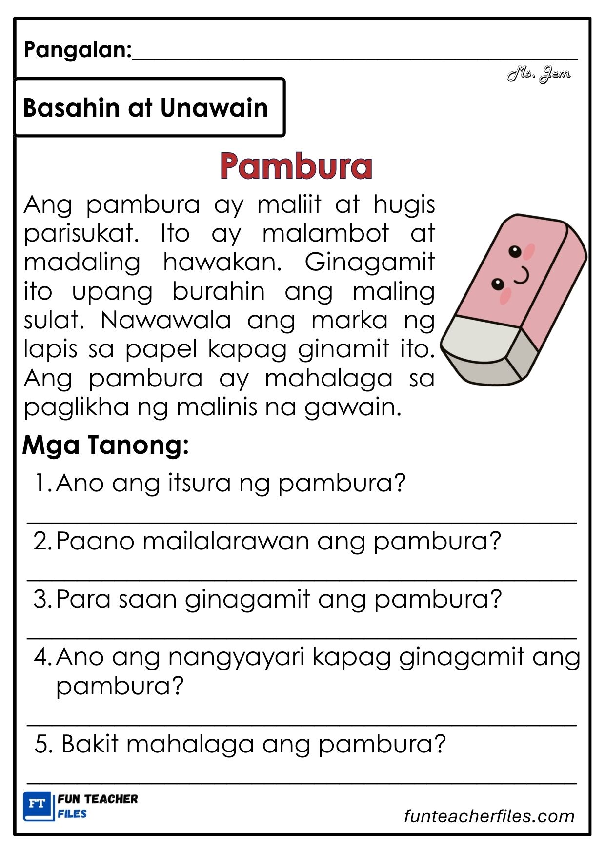 Filipino Reading Materials with Comprehension Questions Set 32 – School ...