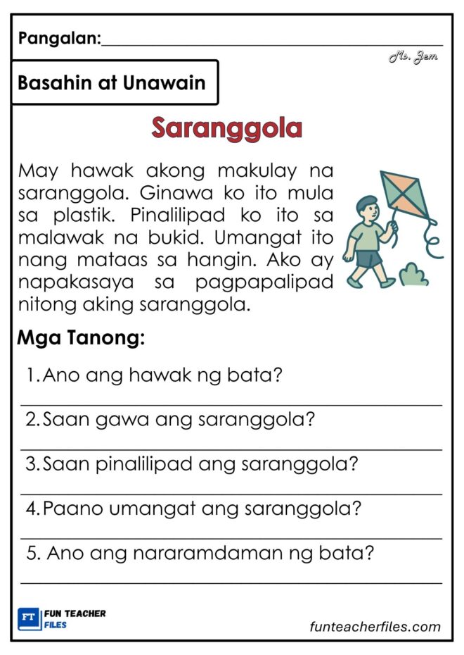 Filipino Reading Materials with Comprehension Questions Set 30 – Toys ...