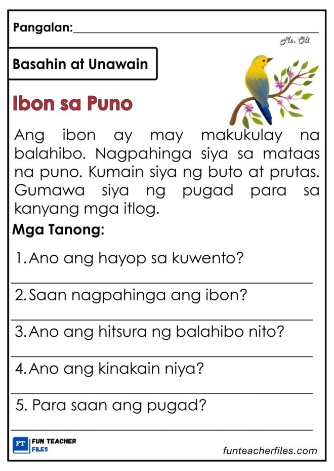 Filipino Reading Materials with Comprehension Questions Set 28 ...