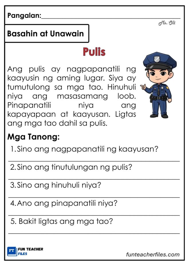 Filipino Reading Materials with Comprehension Questions Set 35- Jobs ...