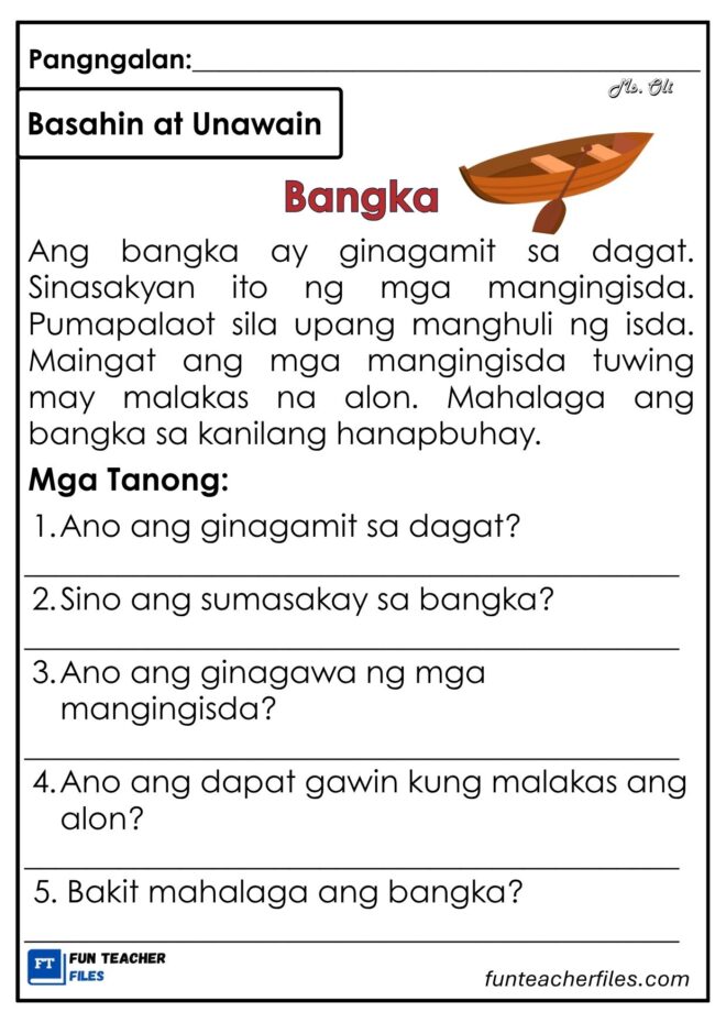 Filipino Reading Materials with Comprehension Questions Set 33 – Sea ...