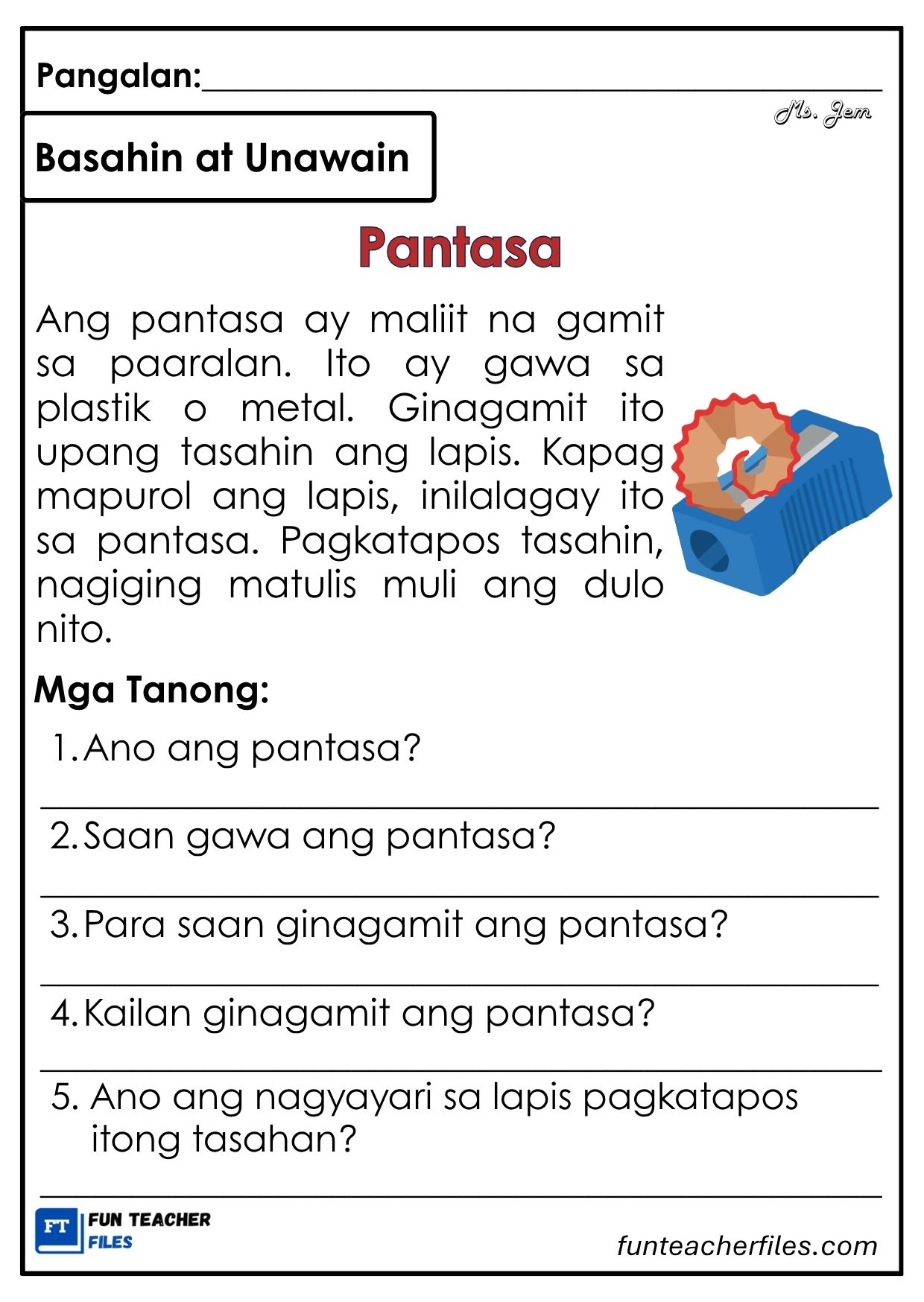 Filipino Reading Materials with Comprehension Questions Set 32 – School ...