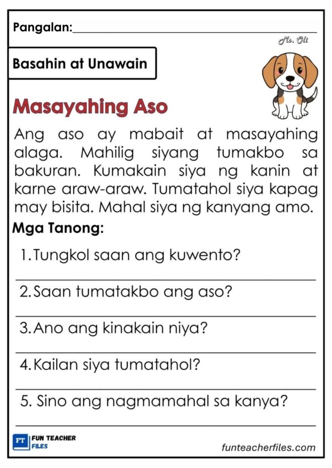 Filipino Reading Materials with Comprehension Questions Set 28 ...