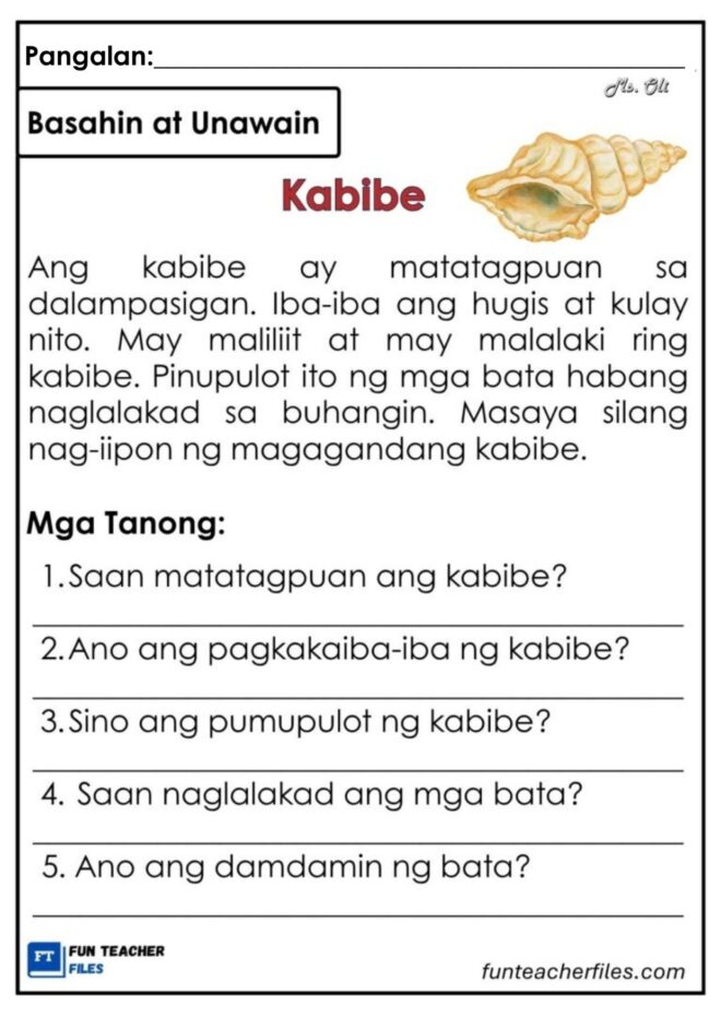 Filipino Reading Materials with Comprehension Questions Set 33 – Sea ...