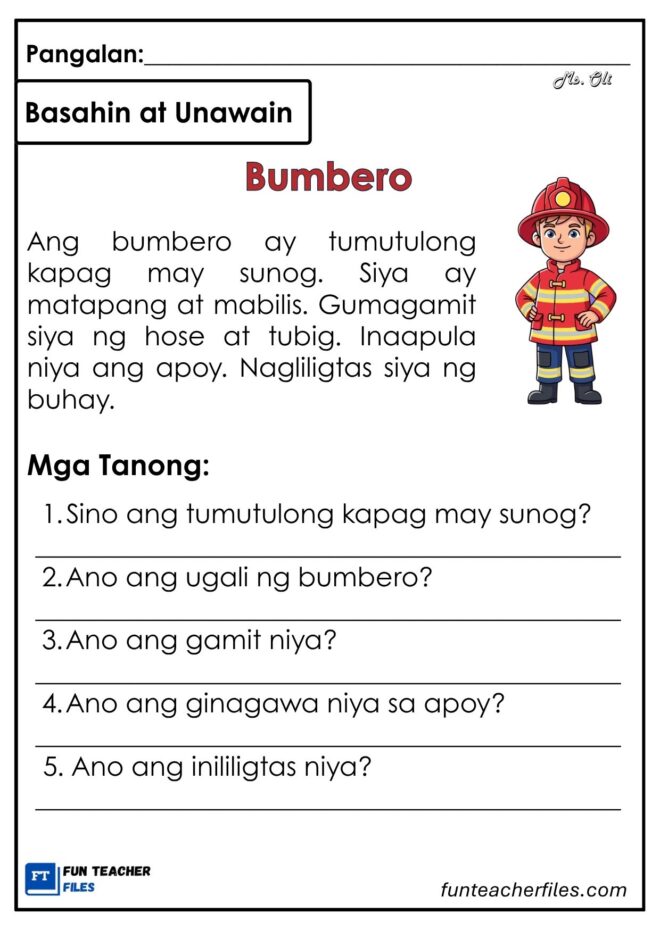 Filipino Reading Materials with Comprehension Questions Set 35- Jobs ...