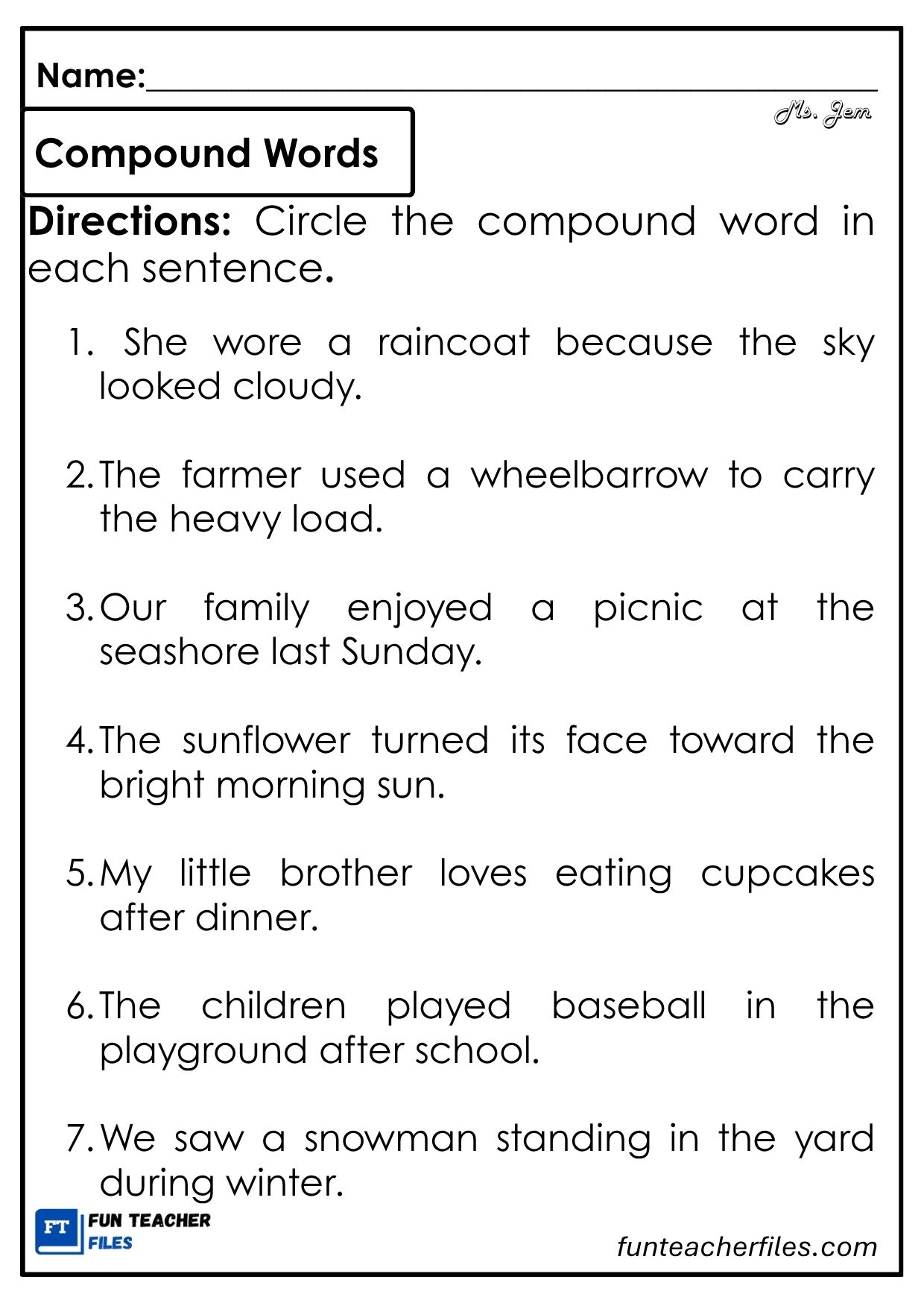 Compound Words Worksheet 1 - Fun Teacher Files