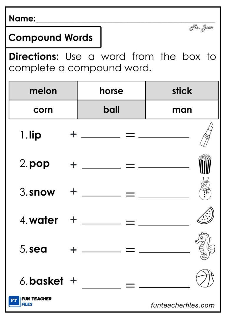 Compound Words Worksheet 4 - Fun Teacher Files