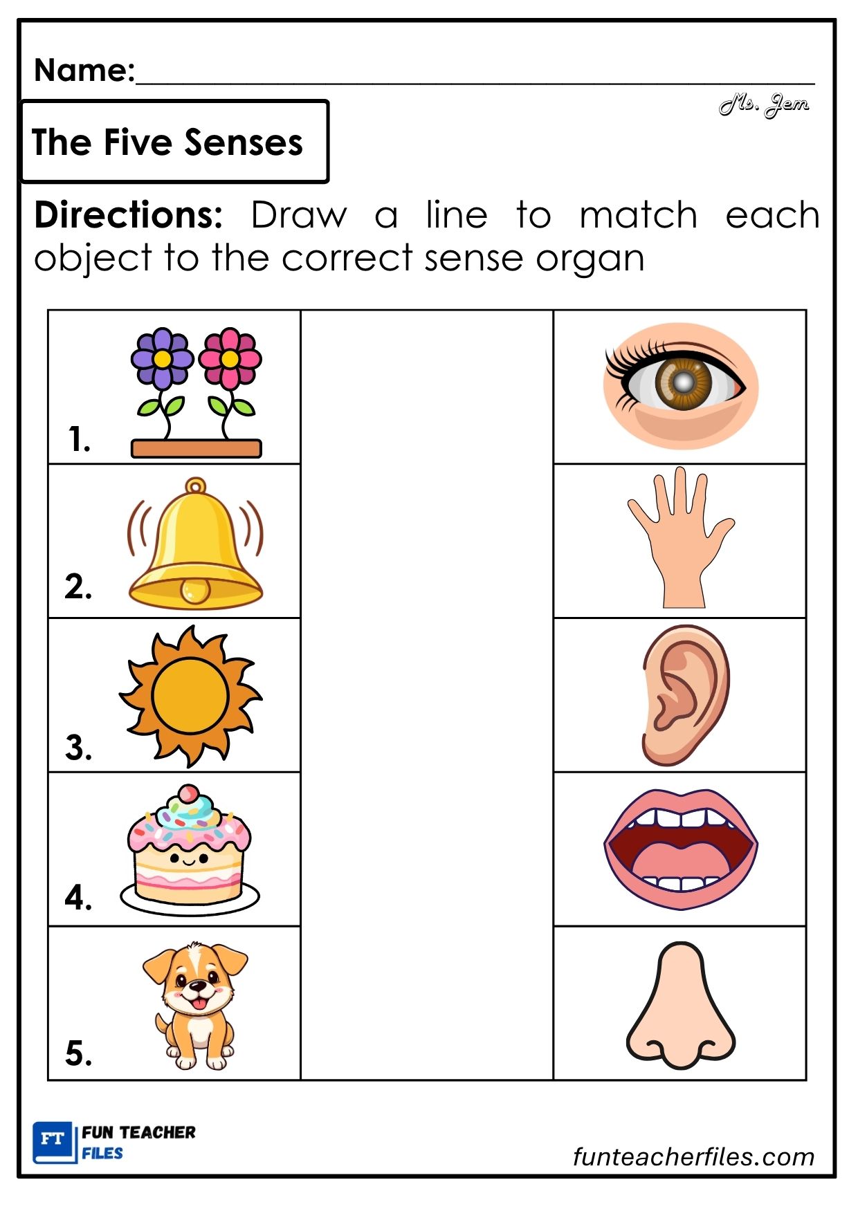 Five Senses Worksheet 3 - Fun Teacher Files