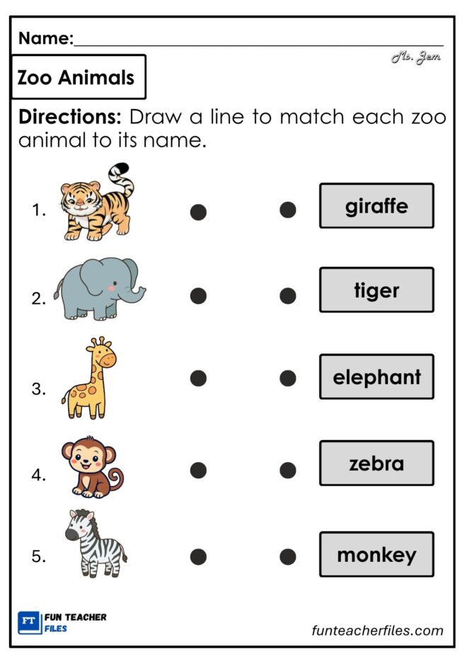 Zoo Animals Worksheet 1 - Fun Teacher Files