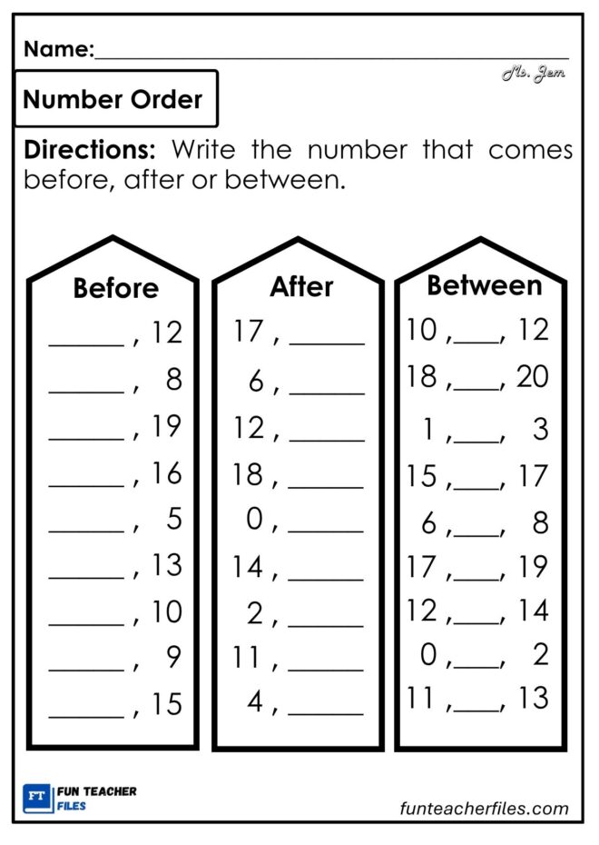 Number Order Worksheet 1 - Fun Teacher Files