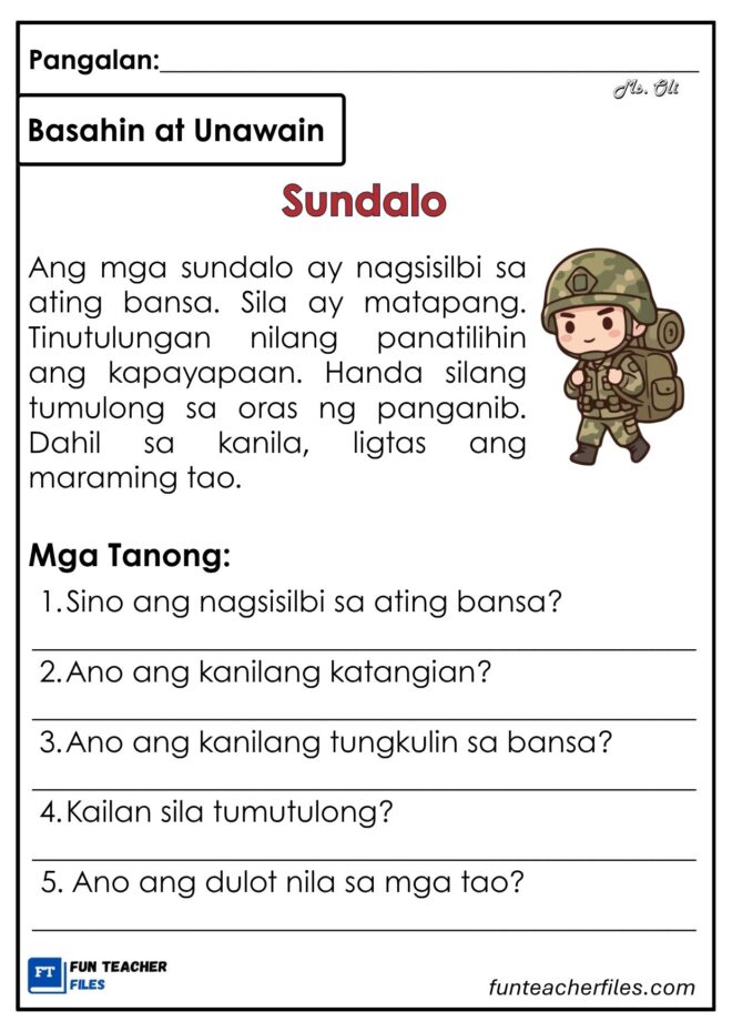 Filipino Reading Materials with Comprehension Questions Set 37- Jobs ...