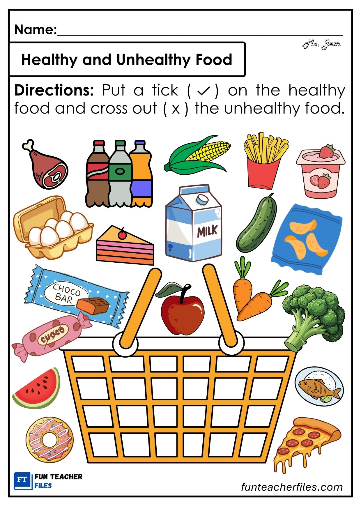 Healthy and Unhealthy Food Worksheet 2 - Fun Teacher Files