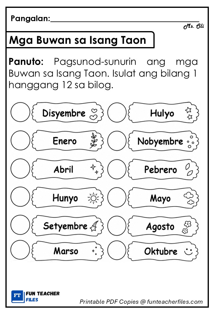 12 Buwan sa Isang Taon Worksheet 2 - Fun Teacher Files