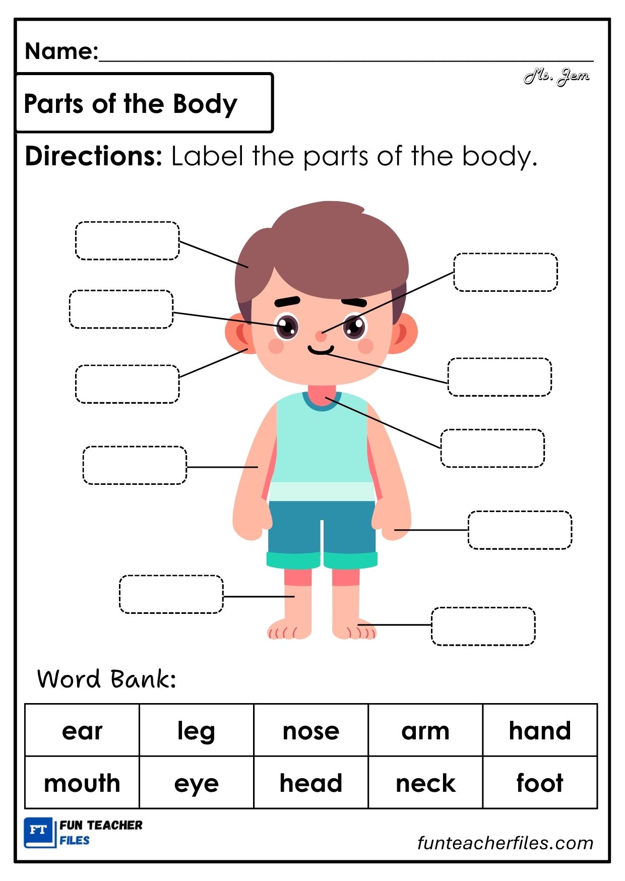 Parts of the Body Worksheet 2 - Fun Teacher Files