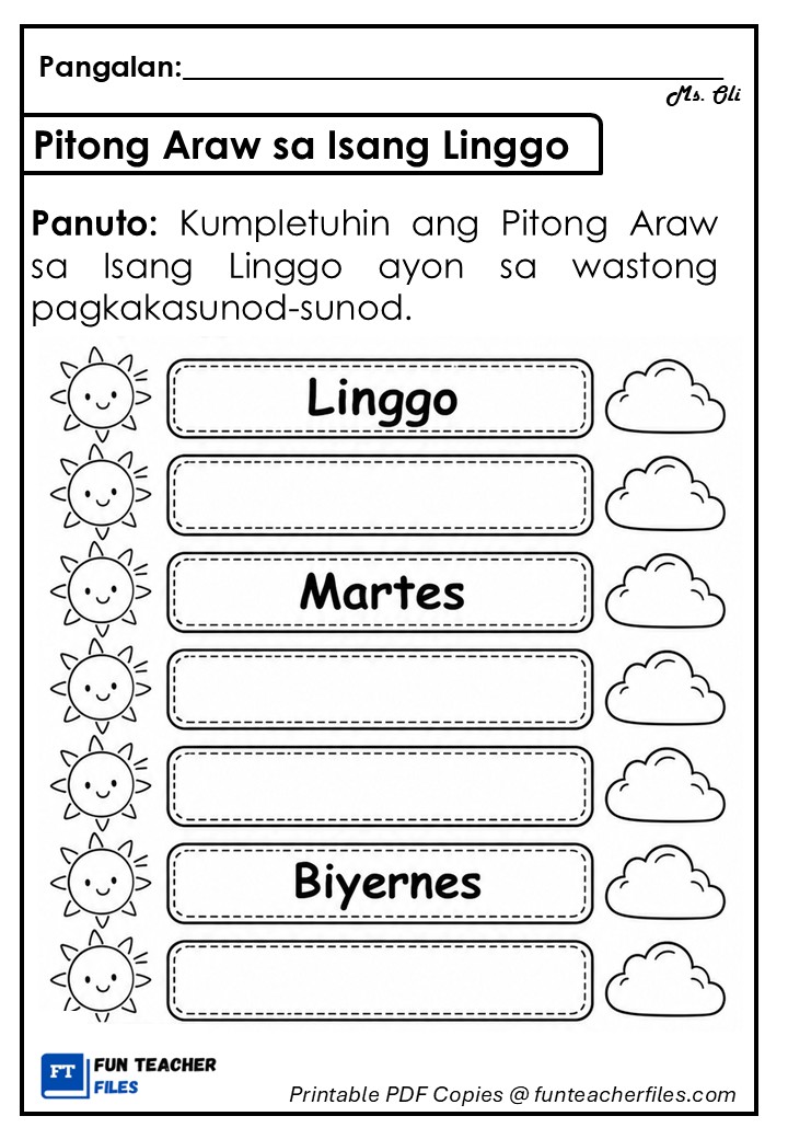 Pitong Araw sa Isang Linggo Worksheet 4 - Fun Teacher Files