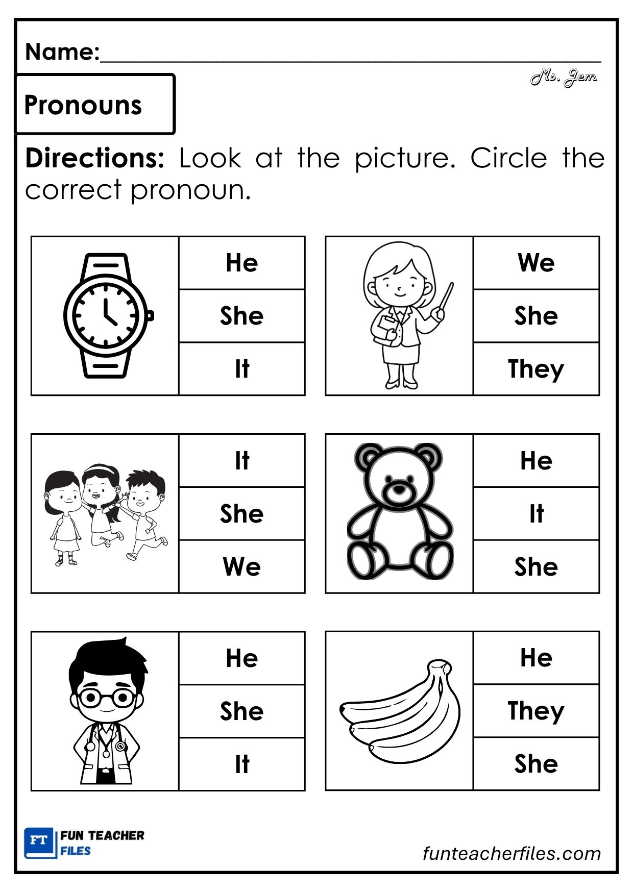 Pronouns Worksheet 3 - Fun Teacher Files