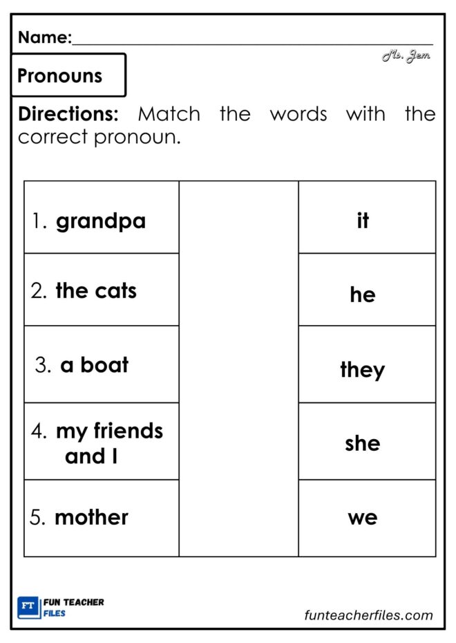 Pronouns Worksheet 6 - Fun Teacher Files