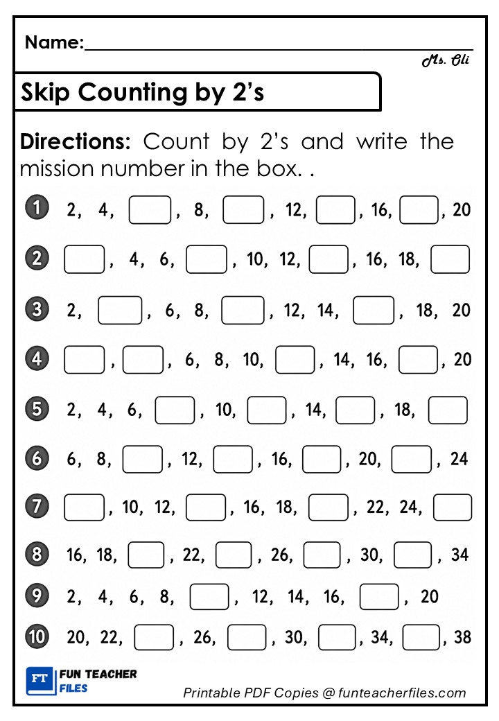 Skip Counting by 2’s Worksheet 2 - Fun Teacher Files